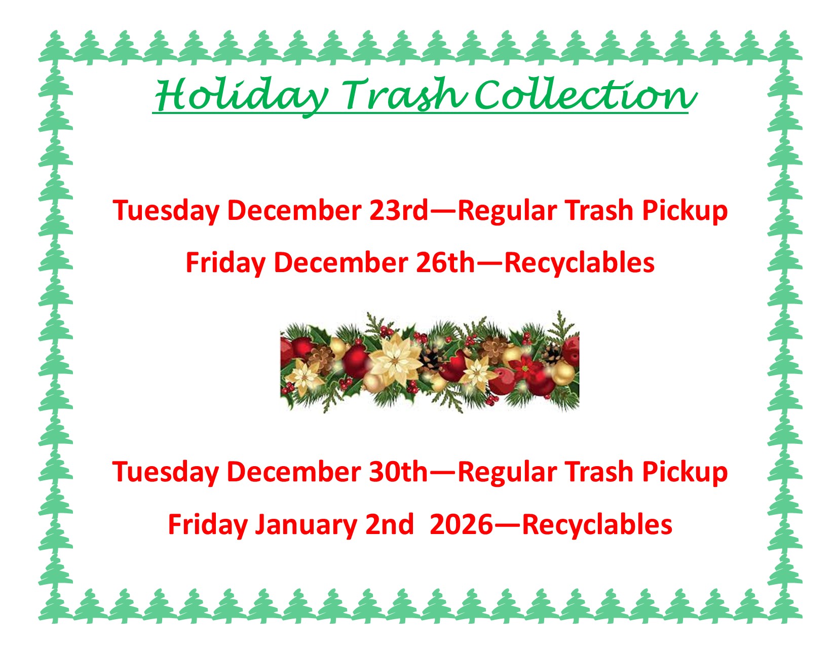 Holiday Garbage Collection – New York Mills